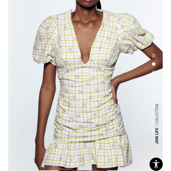 Zara | Dresses | Nwt Zara Checkered Draped Mini Dress With Balloon ...